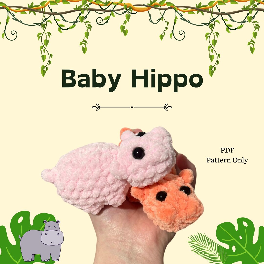 Baby Hippo Crochet Pattern PDF - Amigurumi, Chunky Yarn, Decor, Toys ...