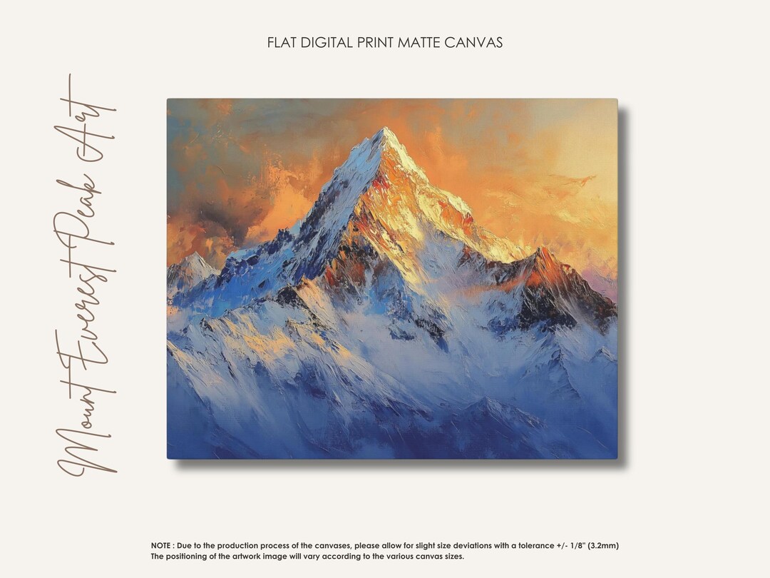 Mount Everest Mountain Wall Art • Golden Sunset Snowcapped Peak ...