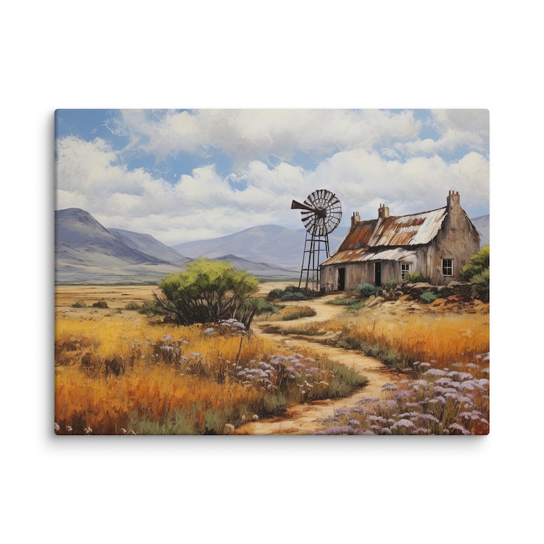 Karoo Countryside Farmhouse Windmill Digital Print Canvas, Landscape ...