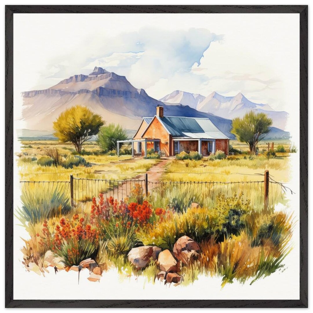 Karoo Farmhouse Framed Poster, Rustic Watercolour Print, Natural Tones ...