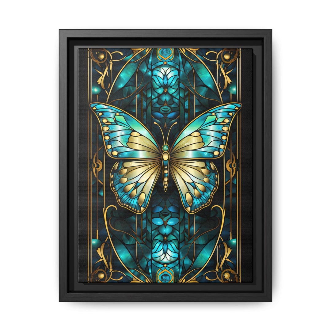 Art Deco Butterfly Stained Glass-inspired Wall Art, Elegant Teal, Gold ...