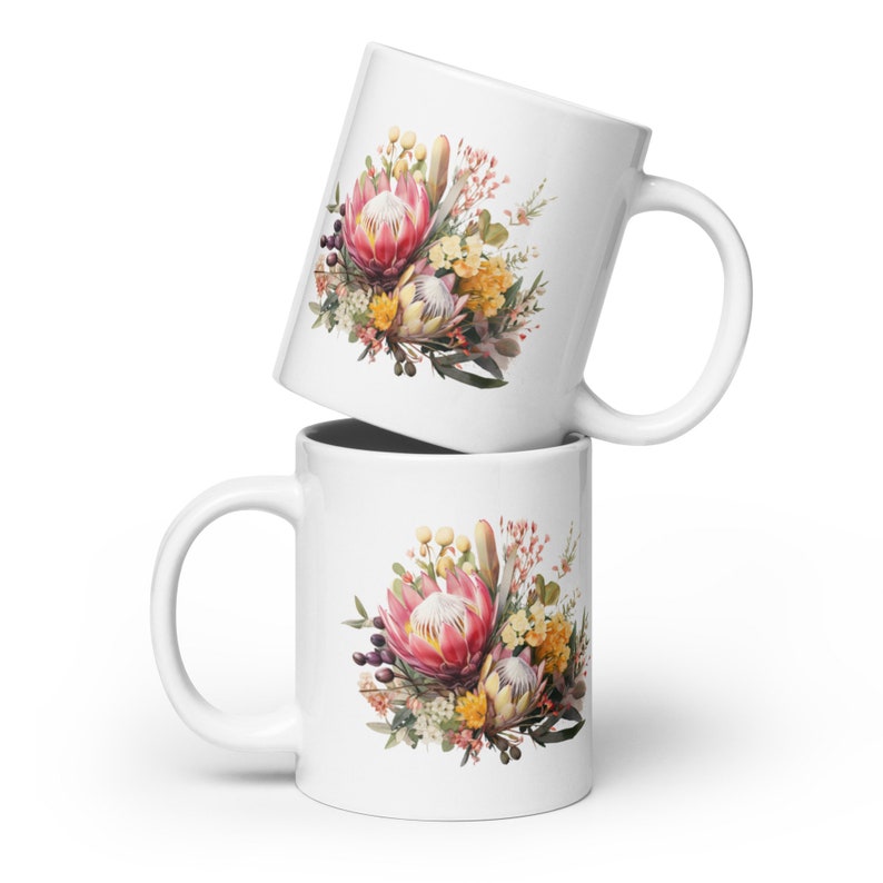 Protea Fynbos Floral Art Bouquet Ceramic Mugs, Botanical Kitchenware ...