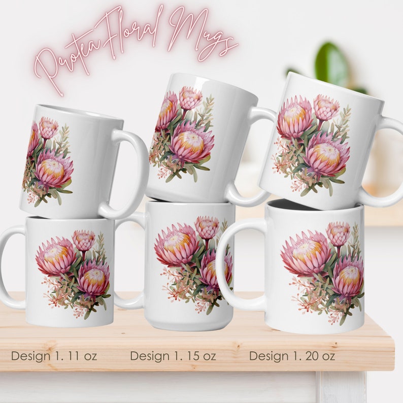 Protea Fynbos Floral Art Bouquet Ceramic Mugs, Botanical Kitchenware ...