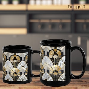 Art Deco Designer Graphic Ceramic Mug, Black Gold Pewter Hues ...