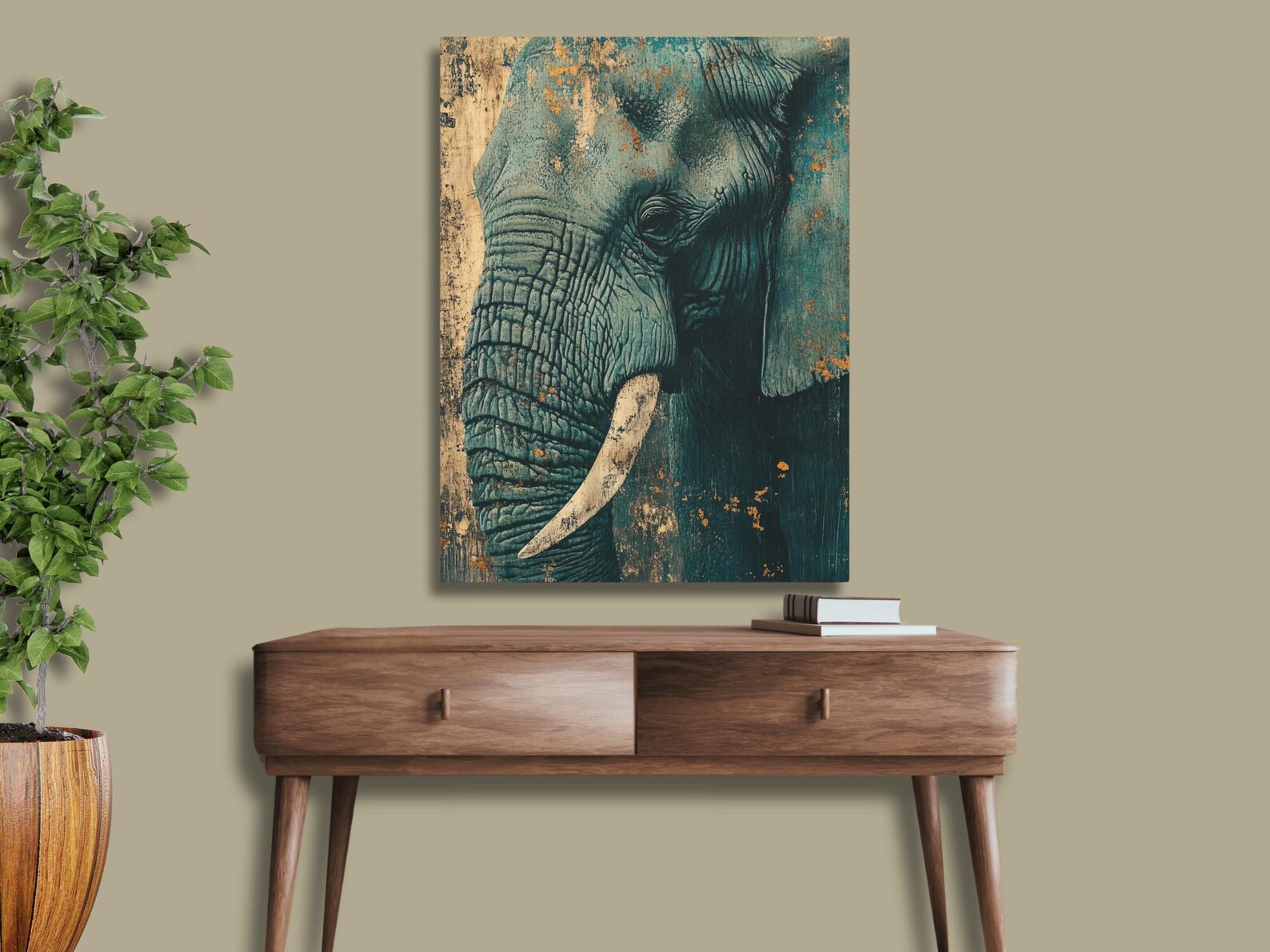 Majestic African Elephant Wall Art Canvas Print • Teal, Green & Gold ...