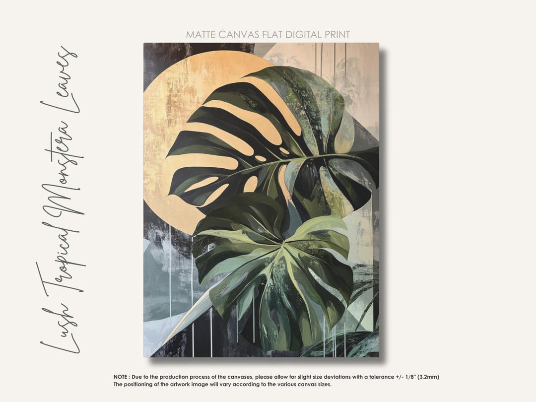 Monstera Leaf Canvas Print • Golden Moon Botanical Wall Art • Green ...