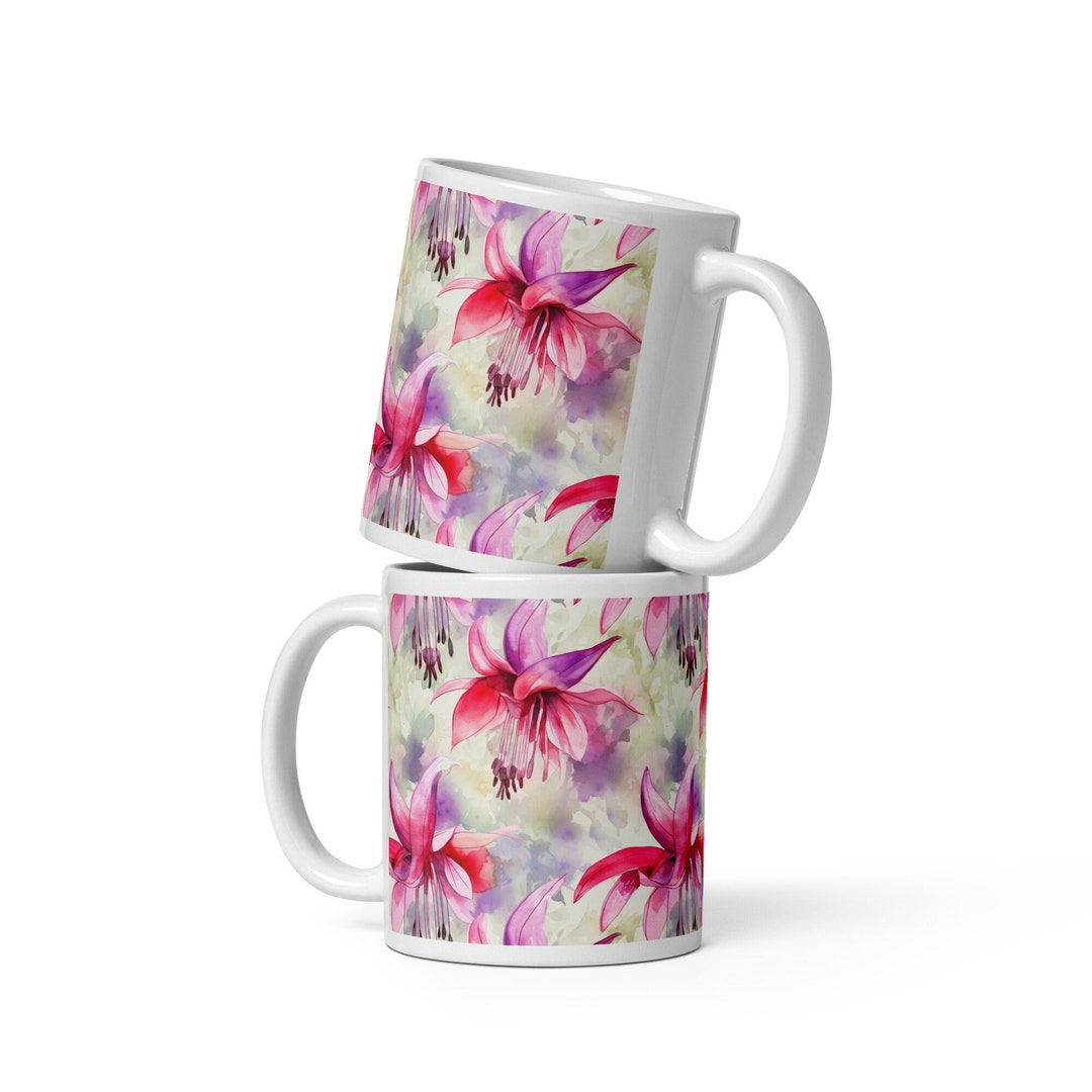 Fuchsia Floral Ceramic Mug • Botanical Cottagecore Décor • Pink ...