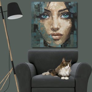 Contemporary Blue Eyed Woman Portrait, Digital Print Canvas, Black ...