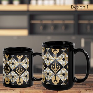Art Deco Designer Graphic Ceramic Mug, Black Gold Pewter Hues ...