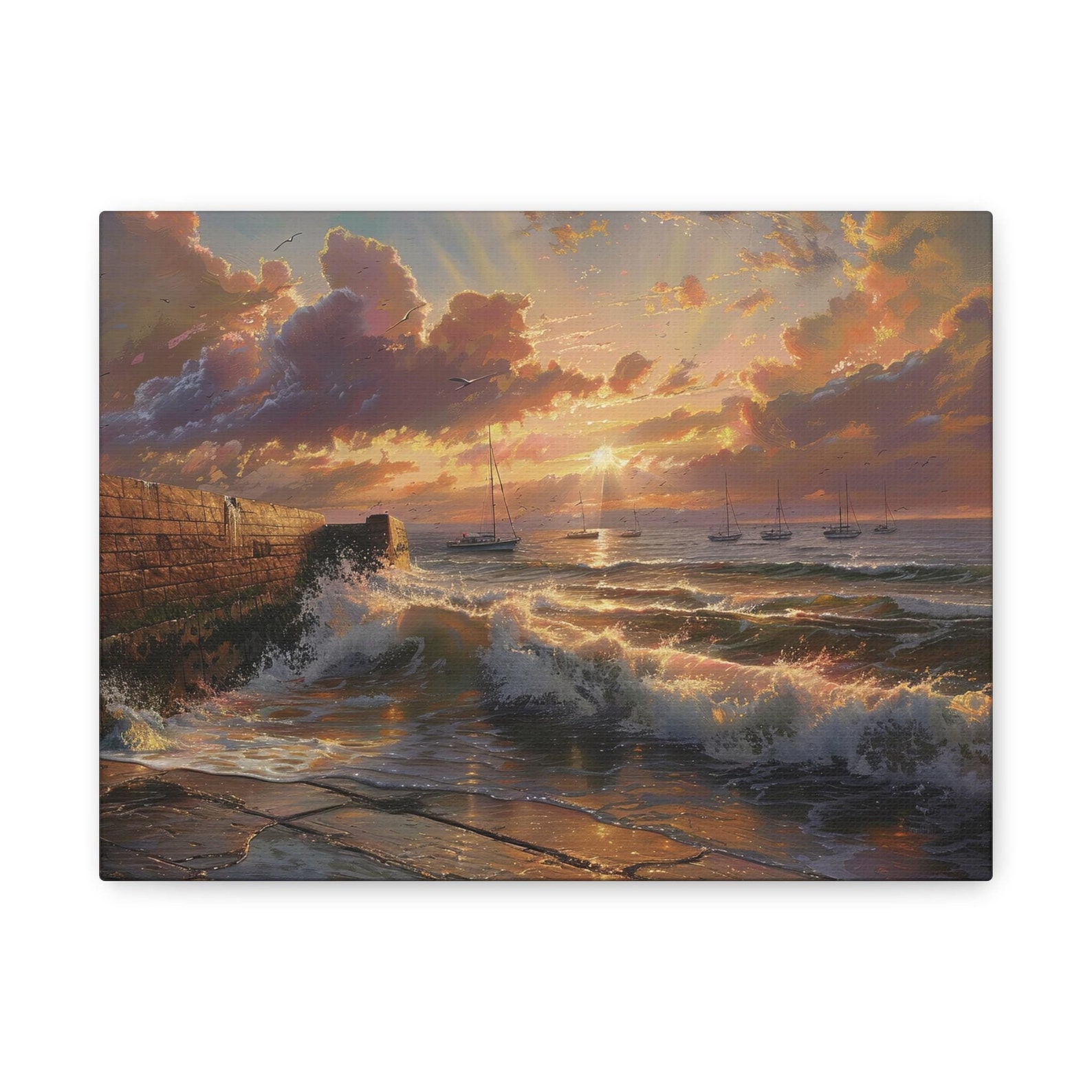 Harbour Quay Jetty Wall Ocean Artwork, Digital Print Matte Canvas, Grey ...