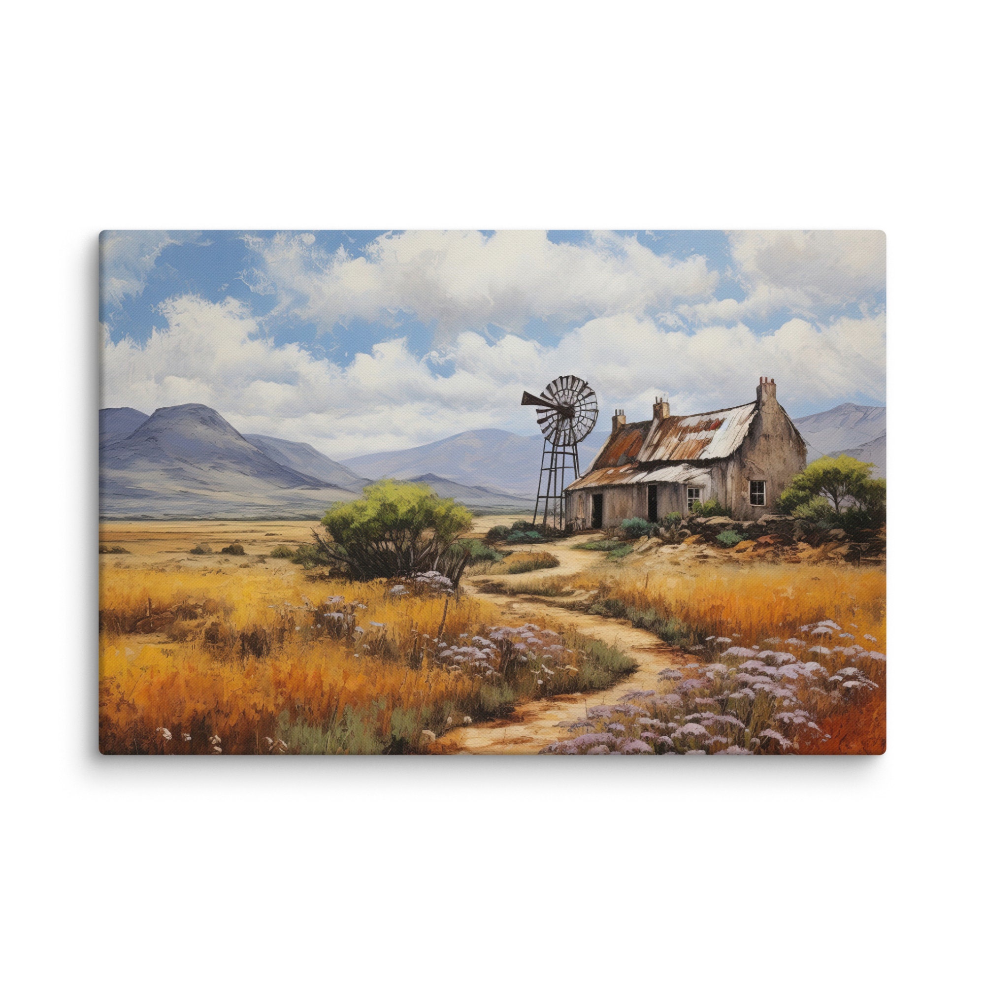 Karoo Countryside Farmhouse Windmill Digital Print Canvas, Landscape ...