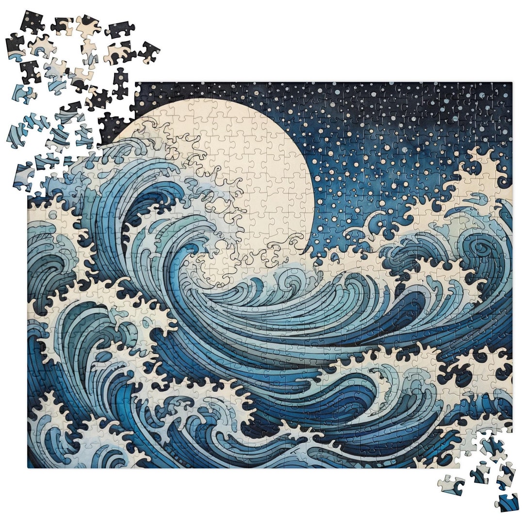 Japandi Style Hokusai Inspired Kanagawa Great Wave Jigsaw Puzzle, 252/ ...