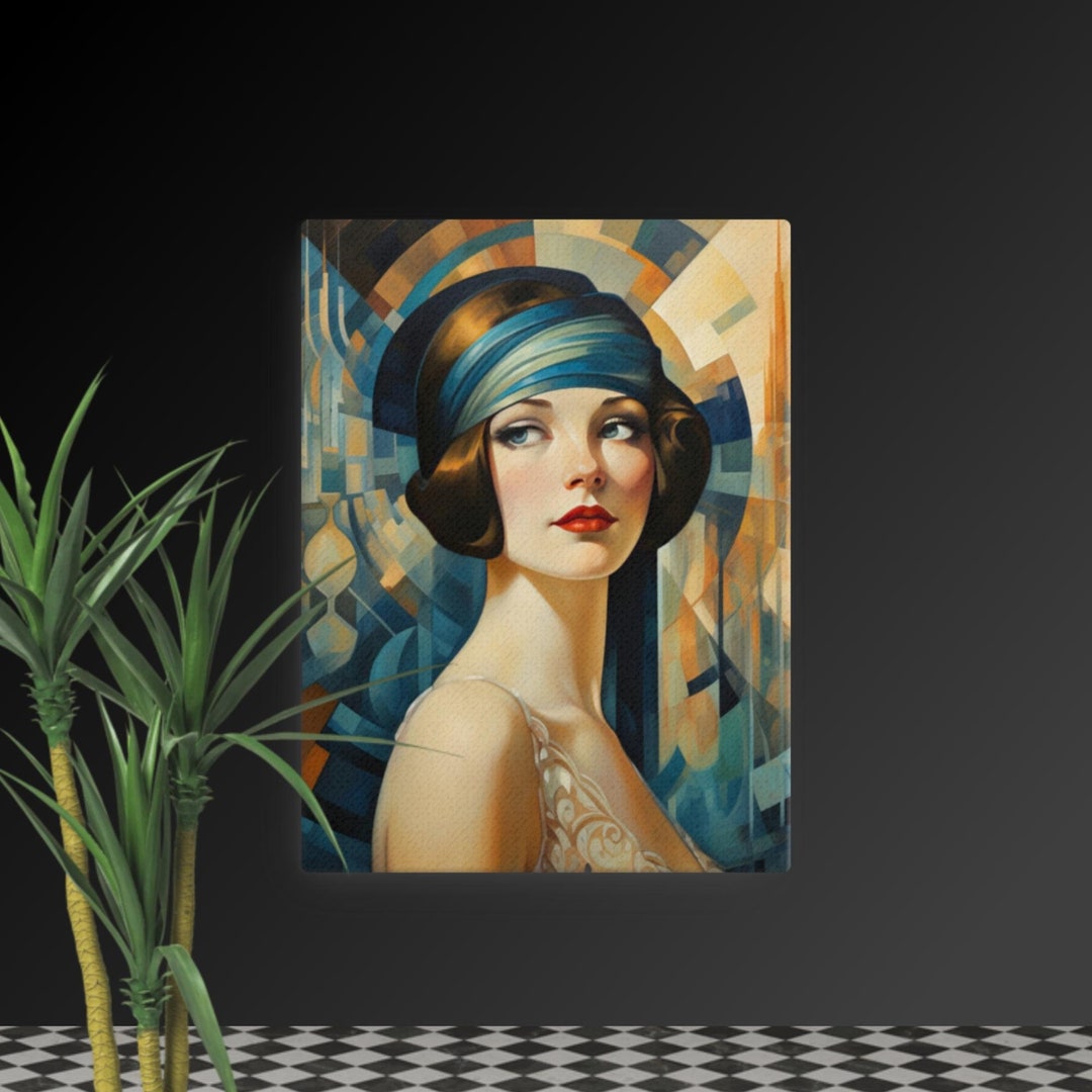Art Deco Style Woman Portrait Oil Painting Effect Canvas Print ...