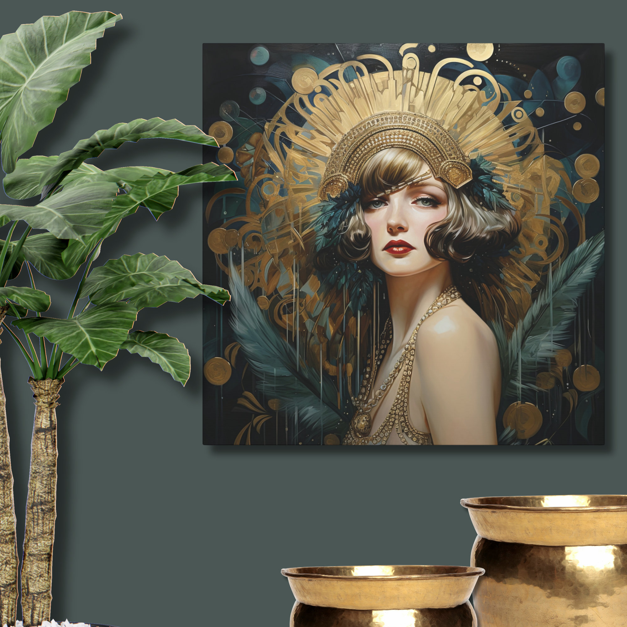 Art Déco Wall Art Canvas Print • Glamorous 1920's Gatsby Flapper Woman ...