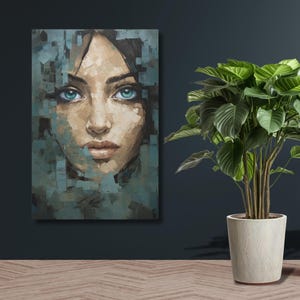 Contemporary Blue Eyed Woman Portrait, Digital Print Canvas, Black ...