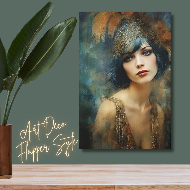 Art Deco Revival Flapper Inspired Woman Portrait, Contemporary Wall ...