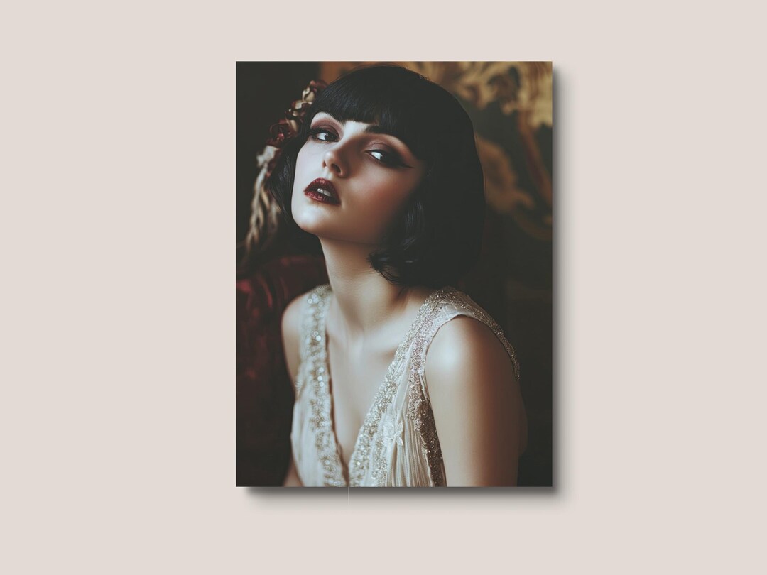 1920s Art Deco Flapper Woman Canvas Print | Black, Cream, Beige & Gold ...