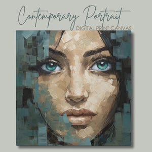 Contemporary Blue Eyed Woman Portrait, Digital Print Canvas, Black ...