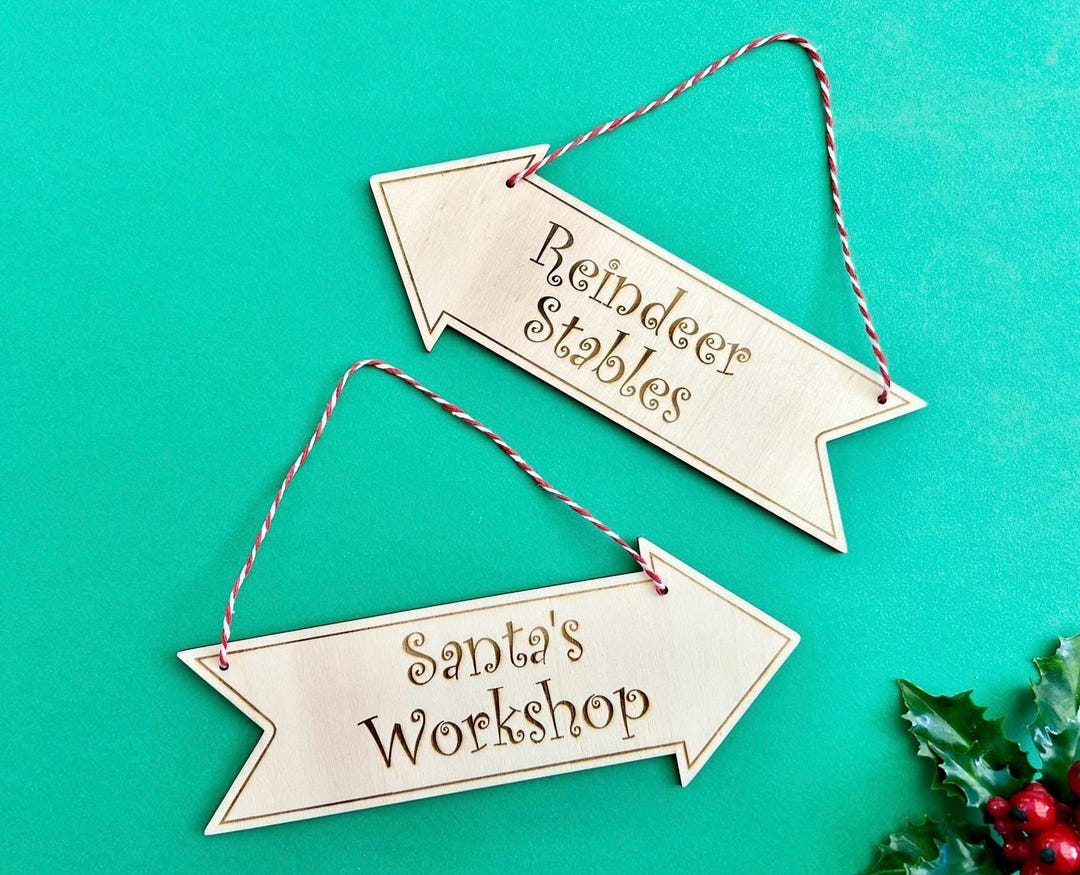 Laser Cut Christmas Arrow Sign: Santa's Workshop, Reindeer Stables - Etsy