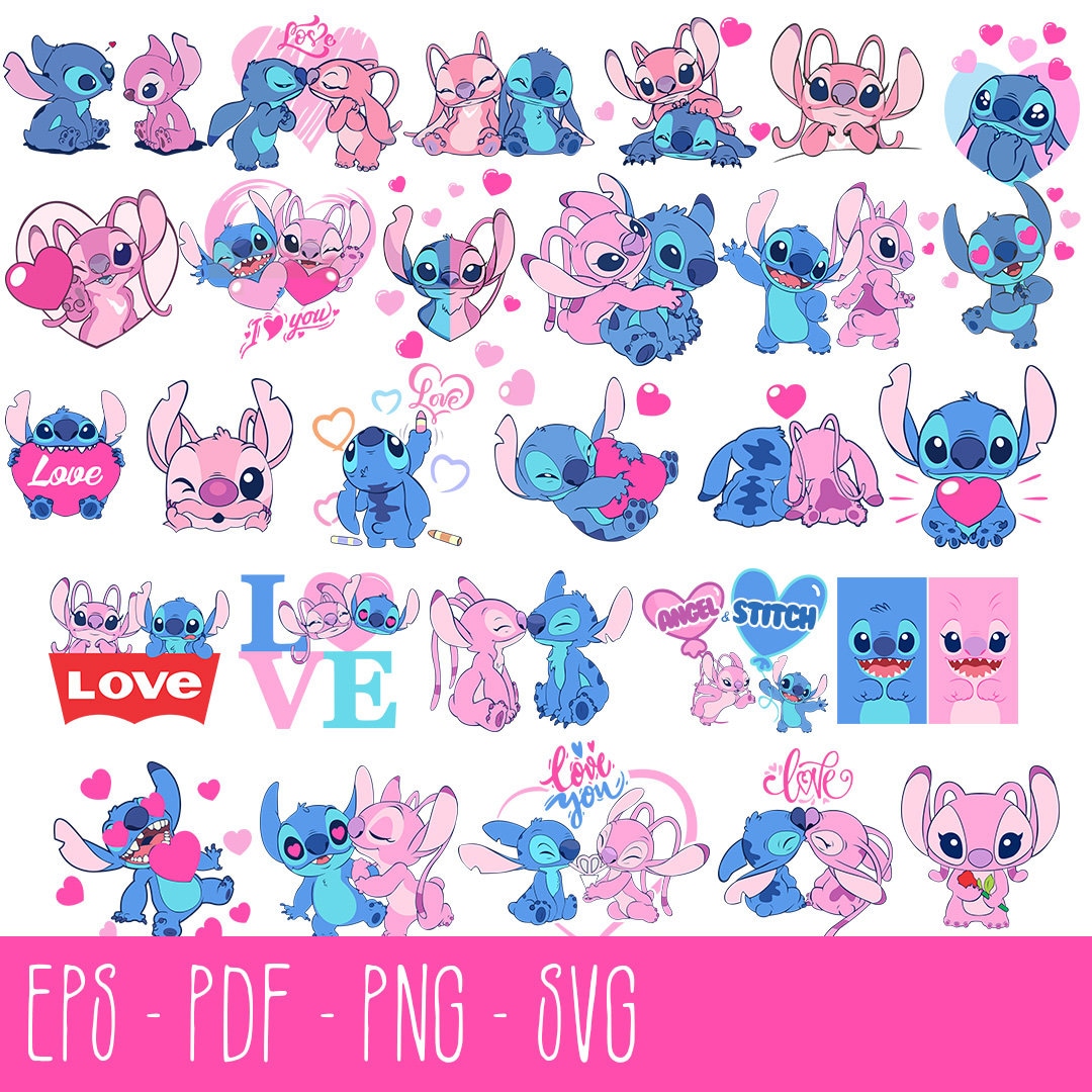 Stitch & Angel Heart Svg / Stitch Png / Angel / Cartoon Love / - Etsy UK