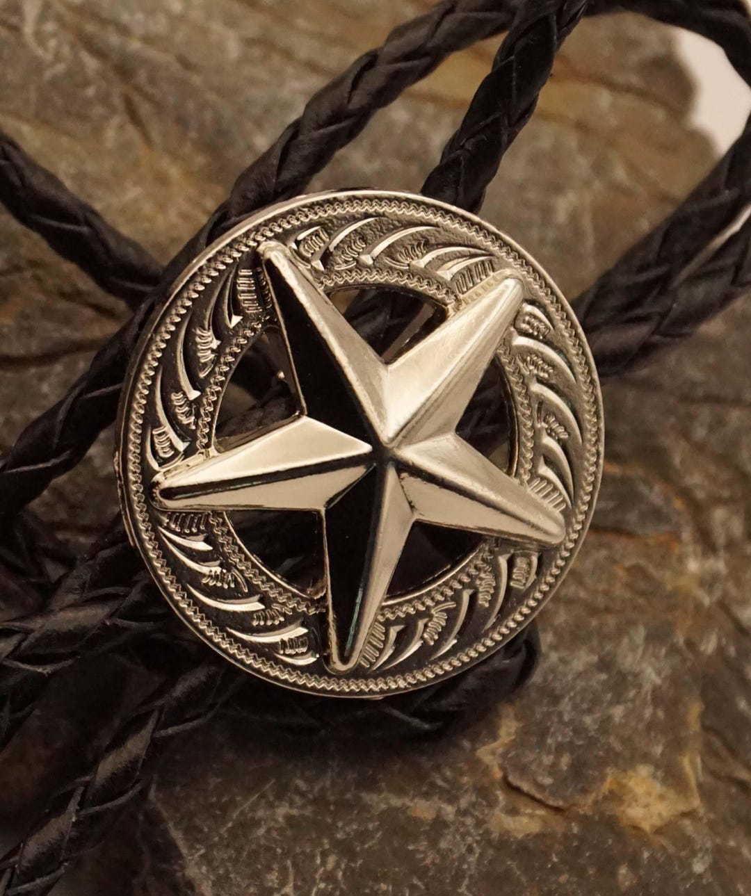 Leather Western Tie - Bolo Tie Texas Star Silver Colored - Etsy