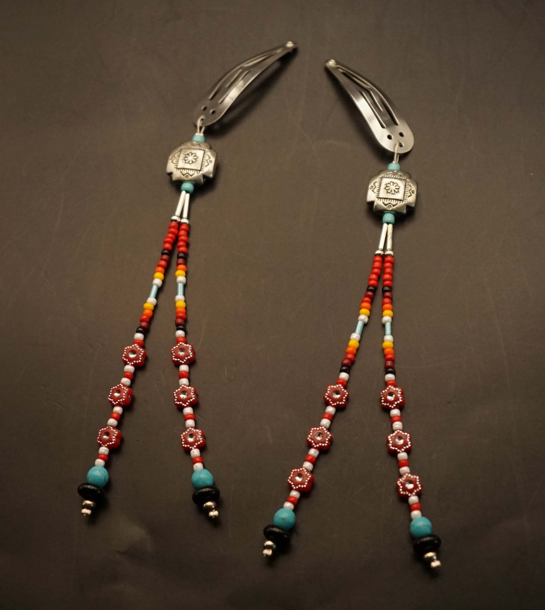 2 Handmade Native American Hair Clips Red Beads With Shield Beads - Etsy
