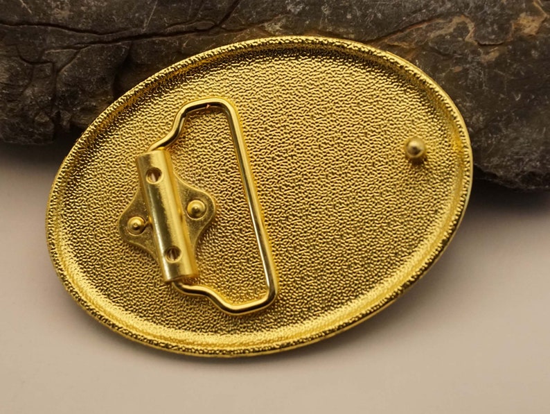 Belt Buckle Floral Motif Decorative Shield in Gold Black With Blue ...