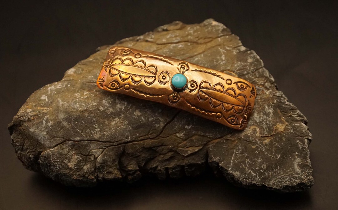 Copper Indian Hair Clip With Turquoise Stone and Decorative Motifs - Etsy