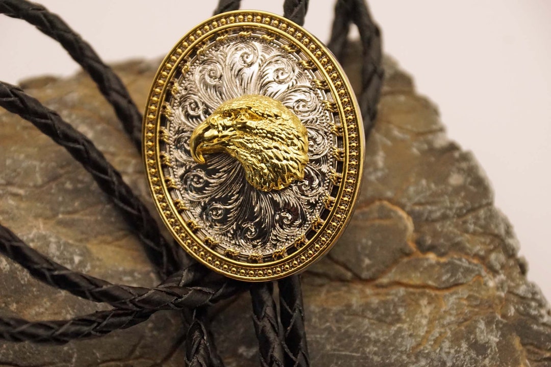 Bolo Tie of a Gold Eagle Head on a Silver-colored Decorative Shield - Etsy