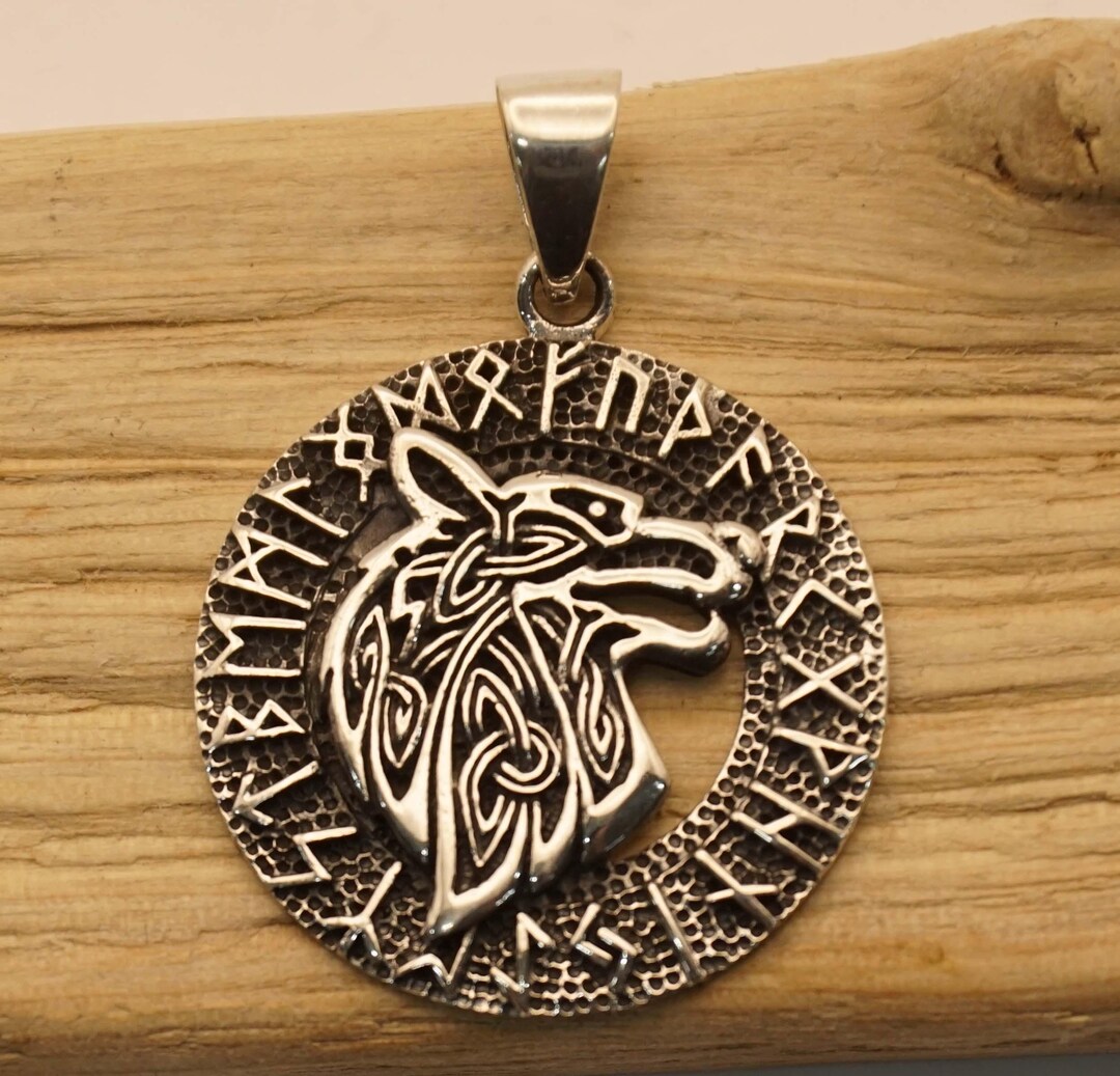 Sterling Silver Pendant Celtic Wolf Head in Edge With Runic Symbols - Etsy