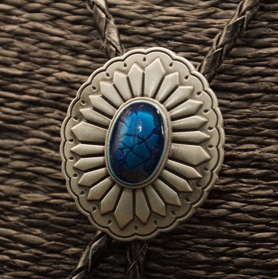 Navajo Indian Bolo Tie / Leather Lace Tie Shield With Blue - Etsy