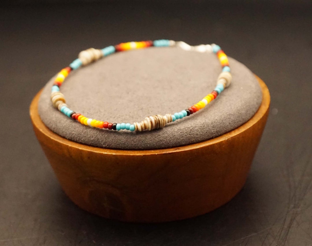 Indian Beaded Bracelet With Beige Shells and Colored Beads - Etsy