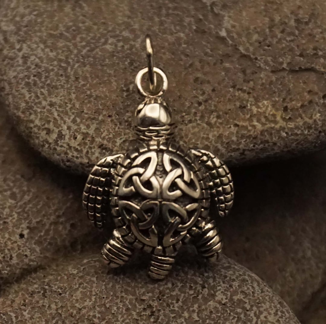 Sterling Silver Turtle Pendant With Celtic Symbols on Shield - Etsy