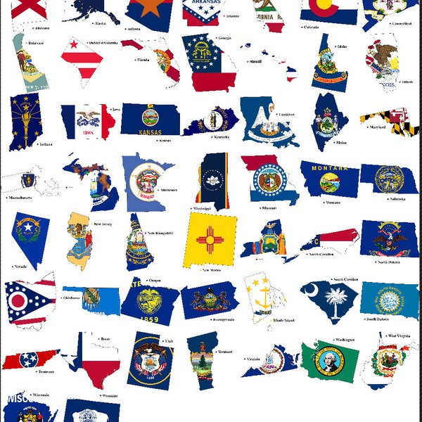 Usa Map With All States and Flags - Etsy