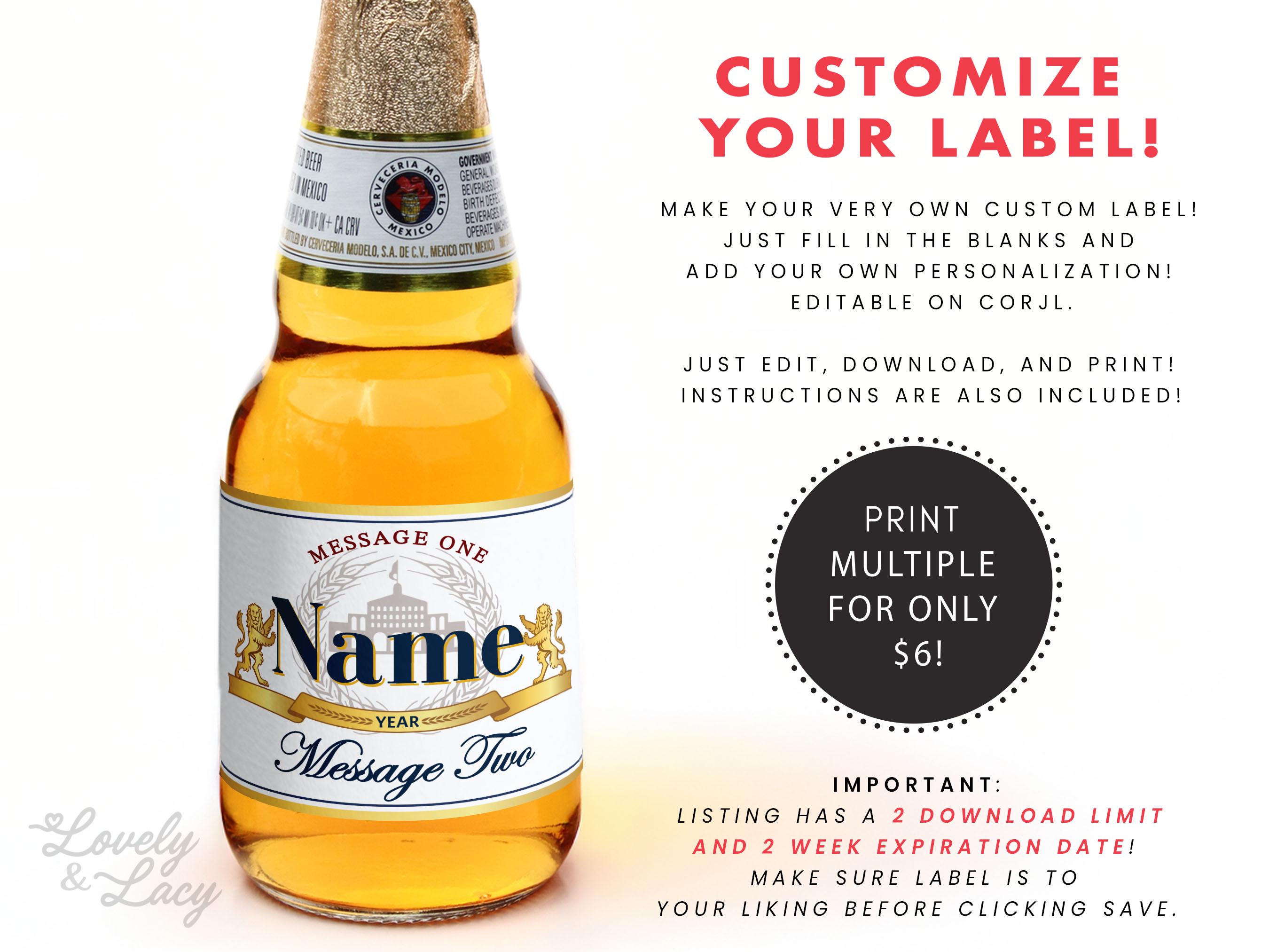 Custom Printable Modelo Beer Labels, Personalized Modelo Beer Labels ...