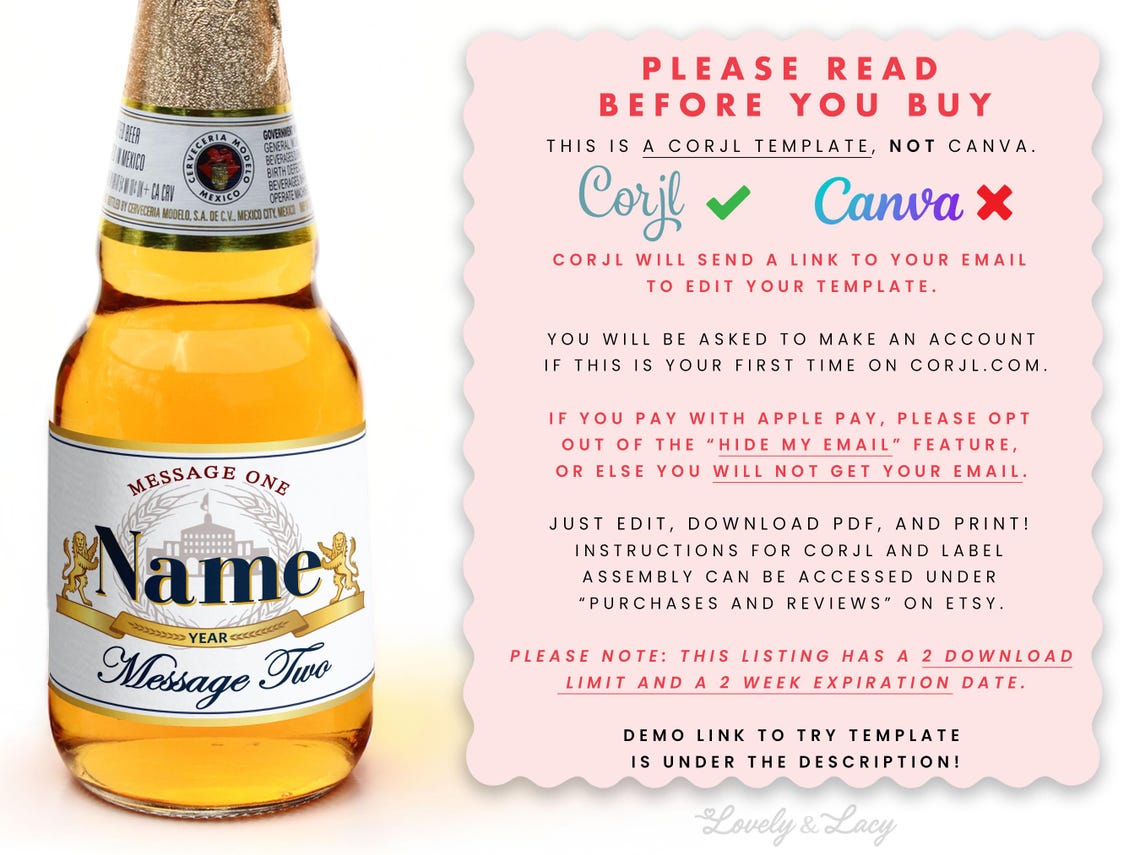 Custom Printable Modelo Beer Labels, Personalized Modelo Beer Labels ...