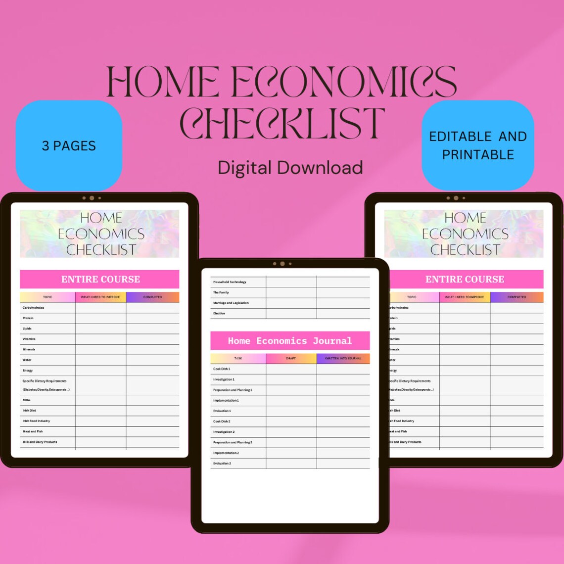 Home Economics Checklist - Etsy