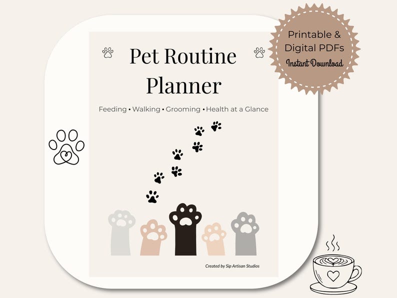 Pet Routine Planner Printable PDF | Daily Pet Care Schedule, Feeding ...