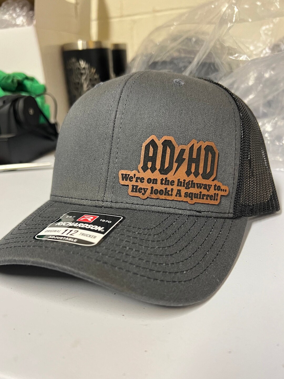 ADHD AC-DC Style Funny Hat Highway to Hey Look Its a Squirrel Leather ...