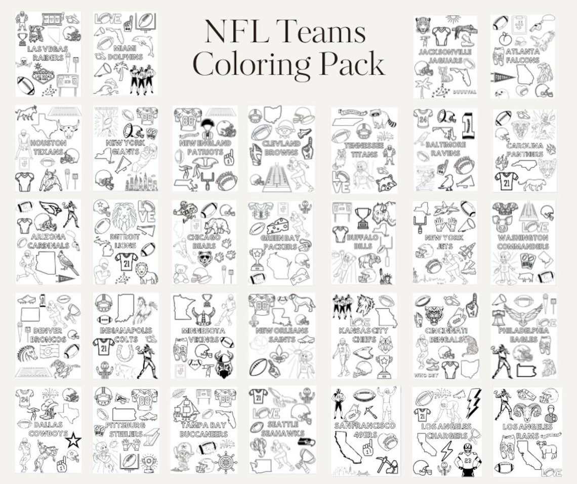 NFL Football Coloring Pages | Kids Coloring Activity | Football Team Coloring - Etsy
