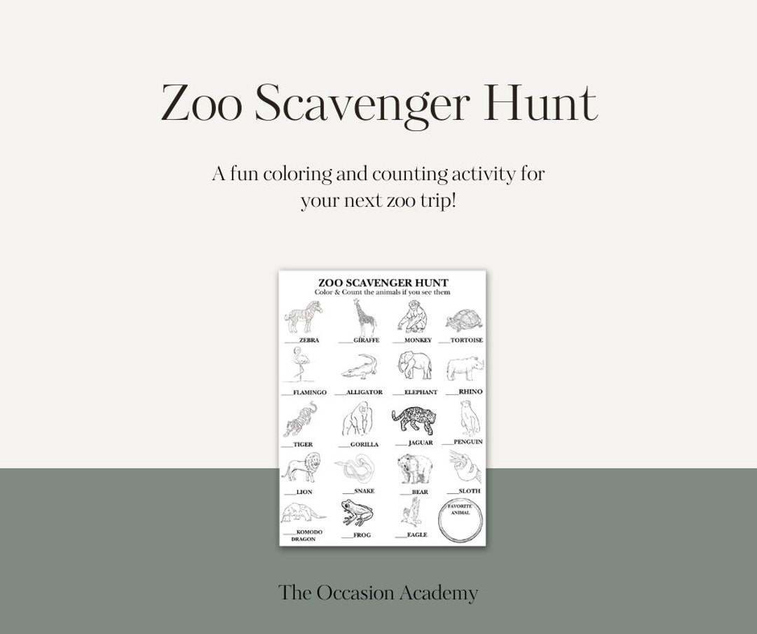 Kids Zoo Scavenger Hunt Activity Print | Coloring and Counting ...