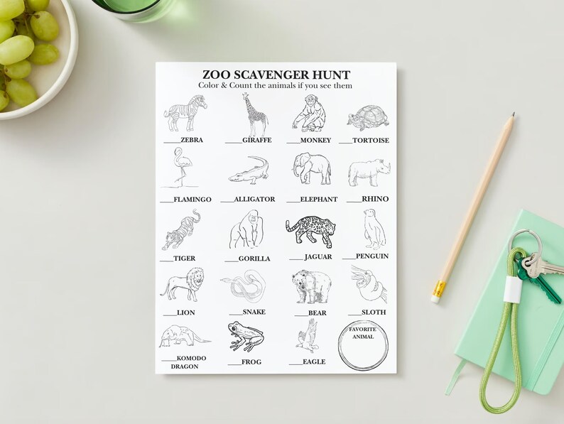 Kids Zoo Scavenger Hunt Activity Print | Coloring and Counting ...
