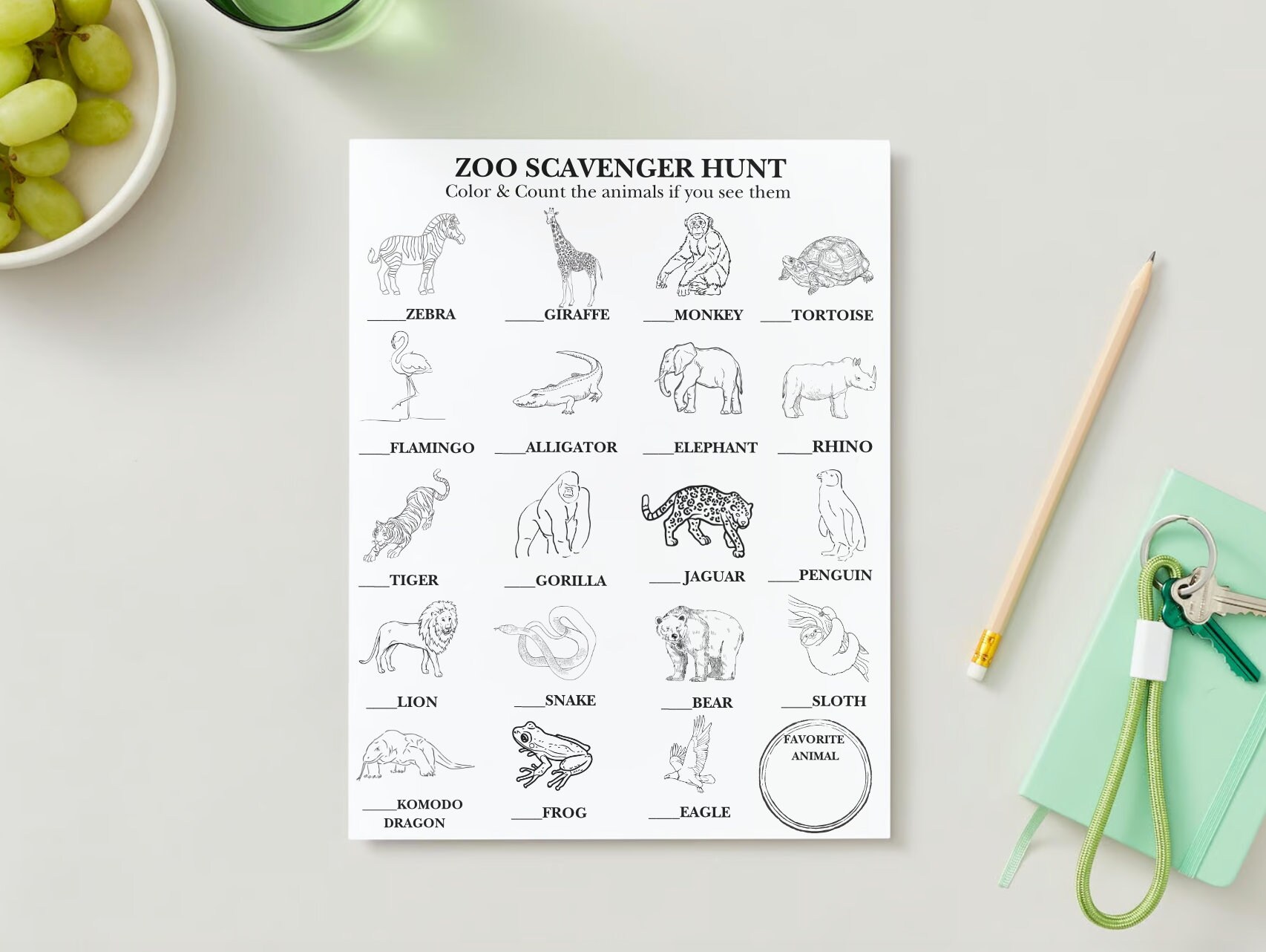 Kids Zoo Scavenger Hunt Activity Print Coloring and Counting - Etsy