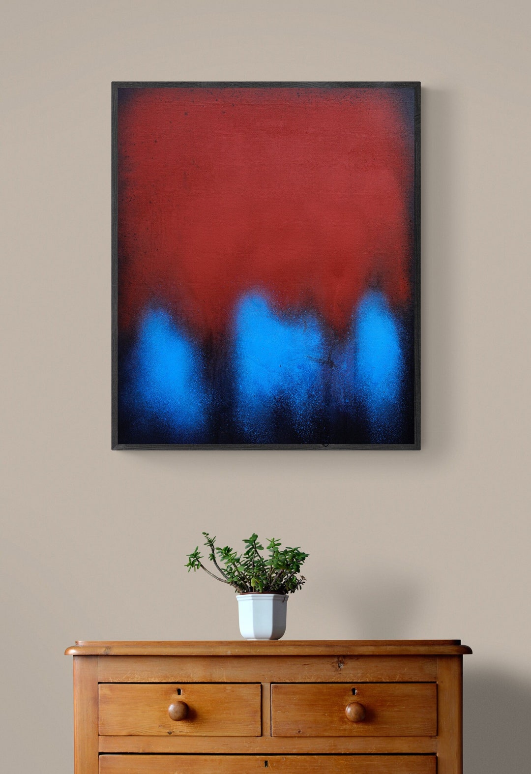DARK RED Abstract Art Prints Blue Wall Art Decor Red Colorfield ...