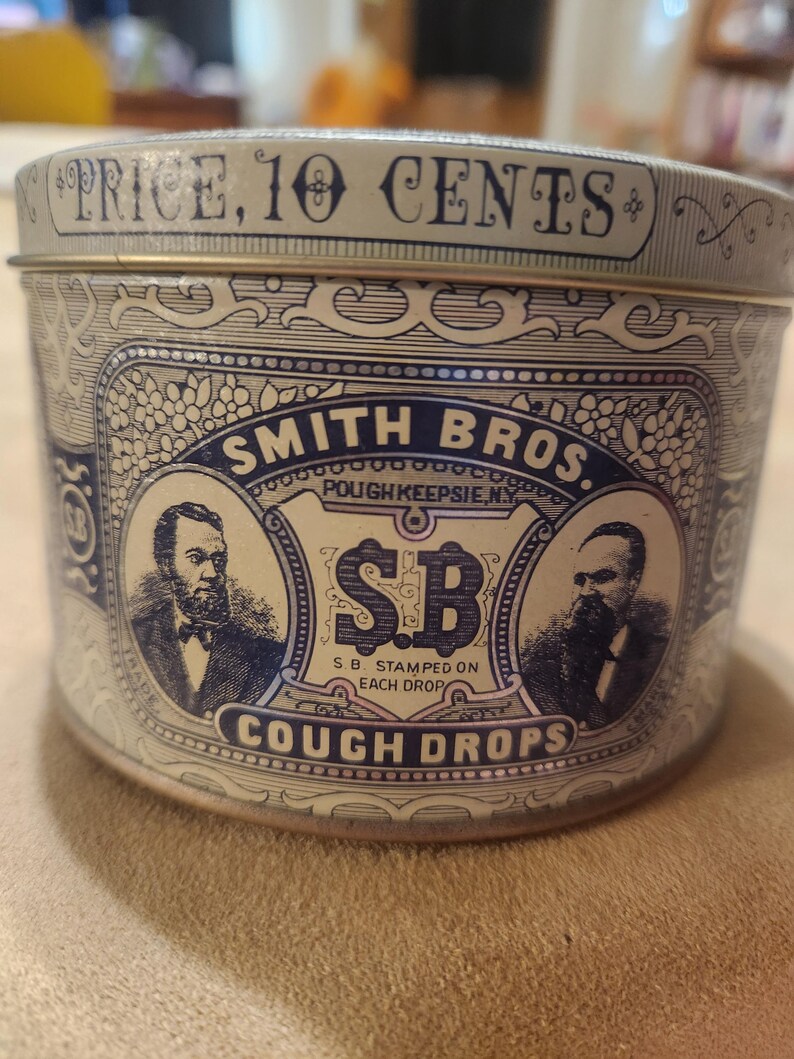 Vintage Smith Bros Cough Drops Bristolware Reproduction Tin Blue and ...