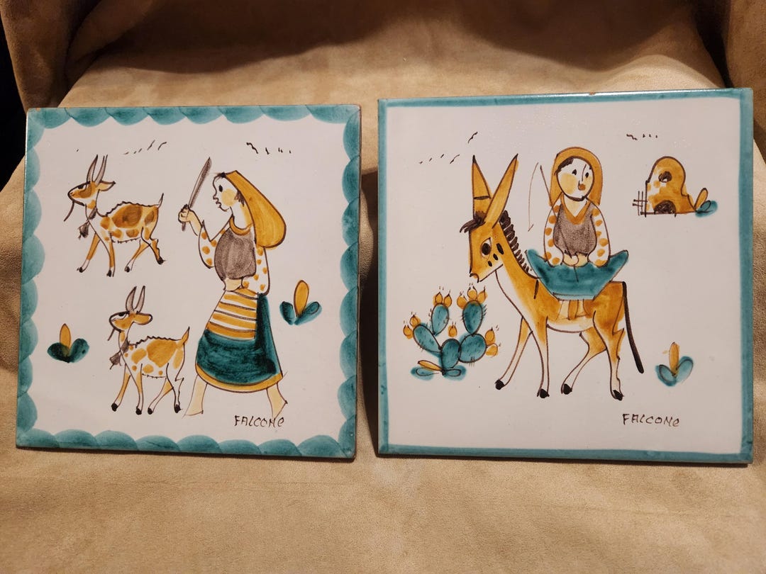 Italian Handpainted Tiles by Falcone, Signed, Set of 2 - Etsy