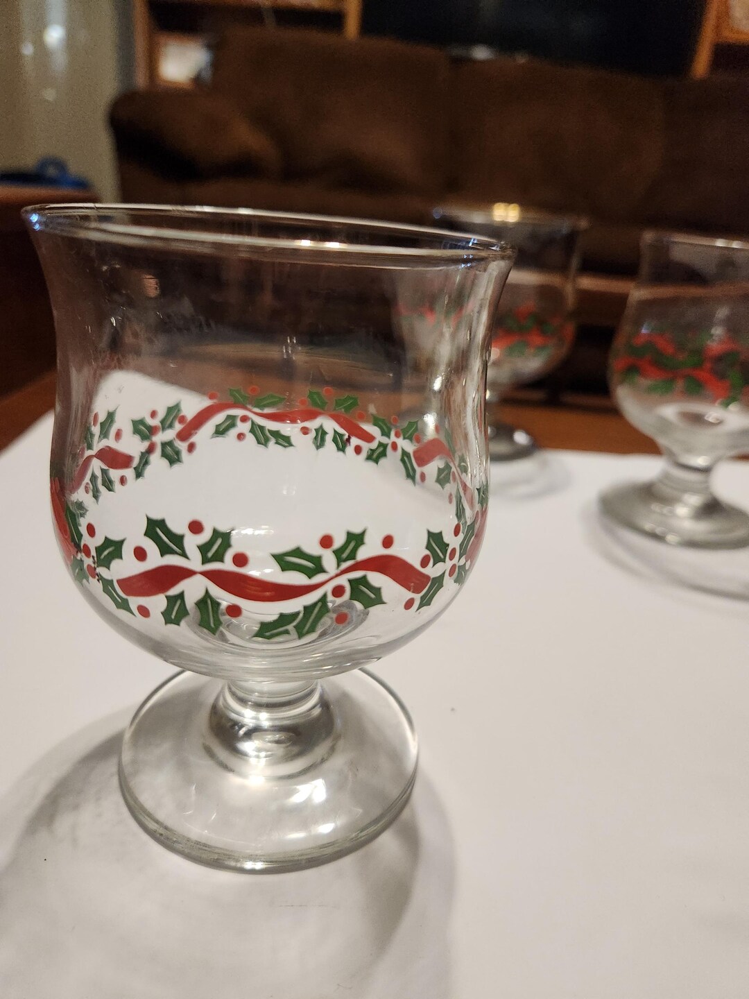 Holly & Red Ribbon Glass by Libbey - Etsy