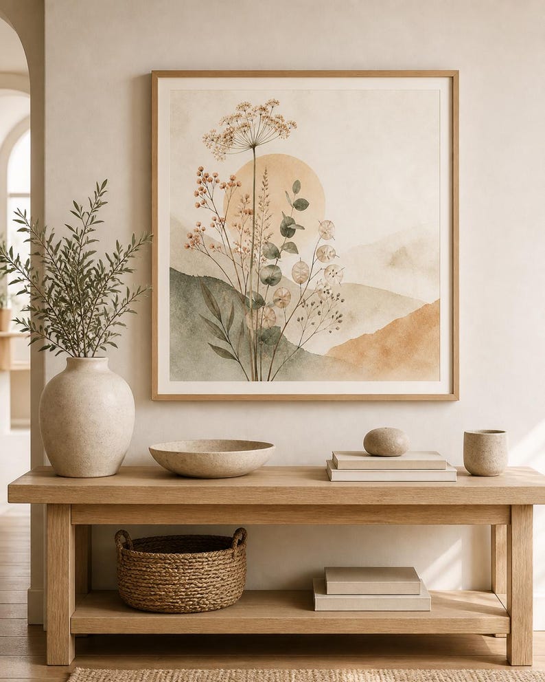 Organic Modern Botanical Print, Japandi Wildflower Watercolor Art ...