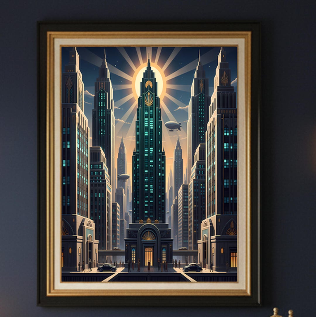 Grand Art Deco Cityscape Printable Wall Art, Vintage Roaring Twenties ...