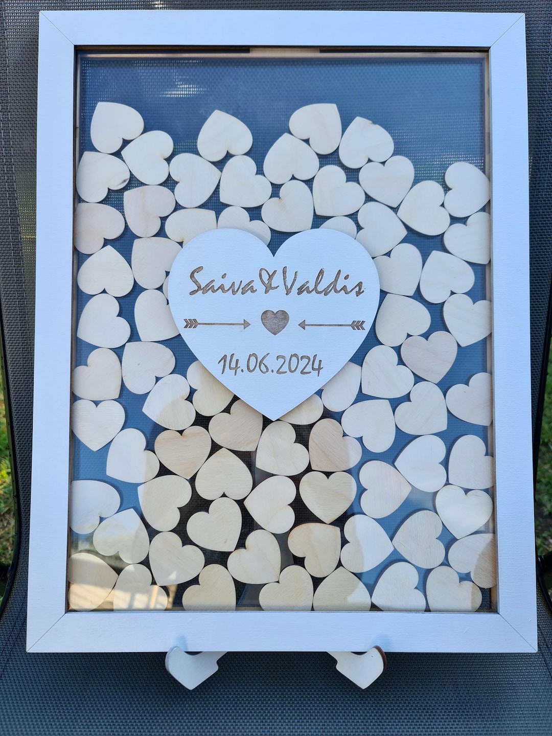 Personalized Wedding Guest Book Shadow Box: Drop-top Wooden Hearts ...